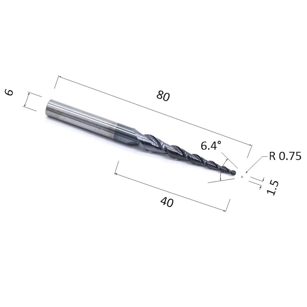 Фреза DJTOL NL2QX6.40.1.5 спиральная двухзаходная конусная сферическая (по дереву, композиту (АКП), пластику)