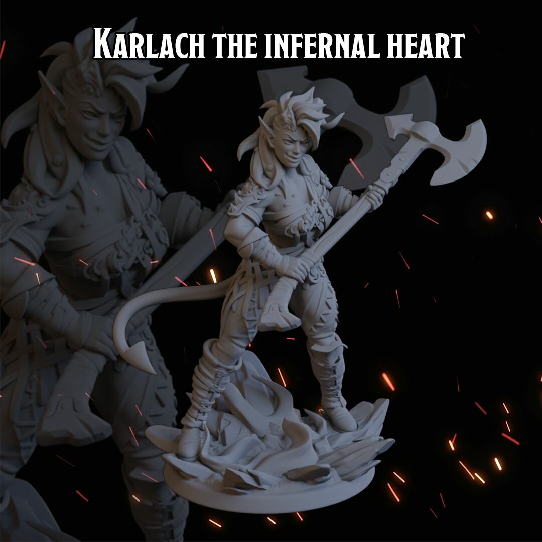 Миниатюра для днд тифлинг варвар Карлах (tiefling barbarian Karlach)