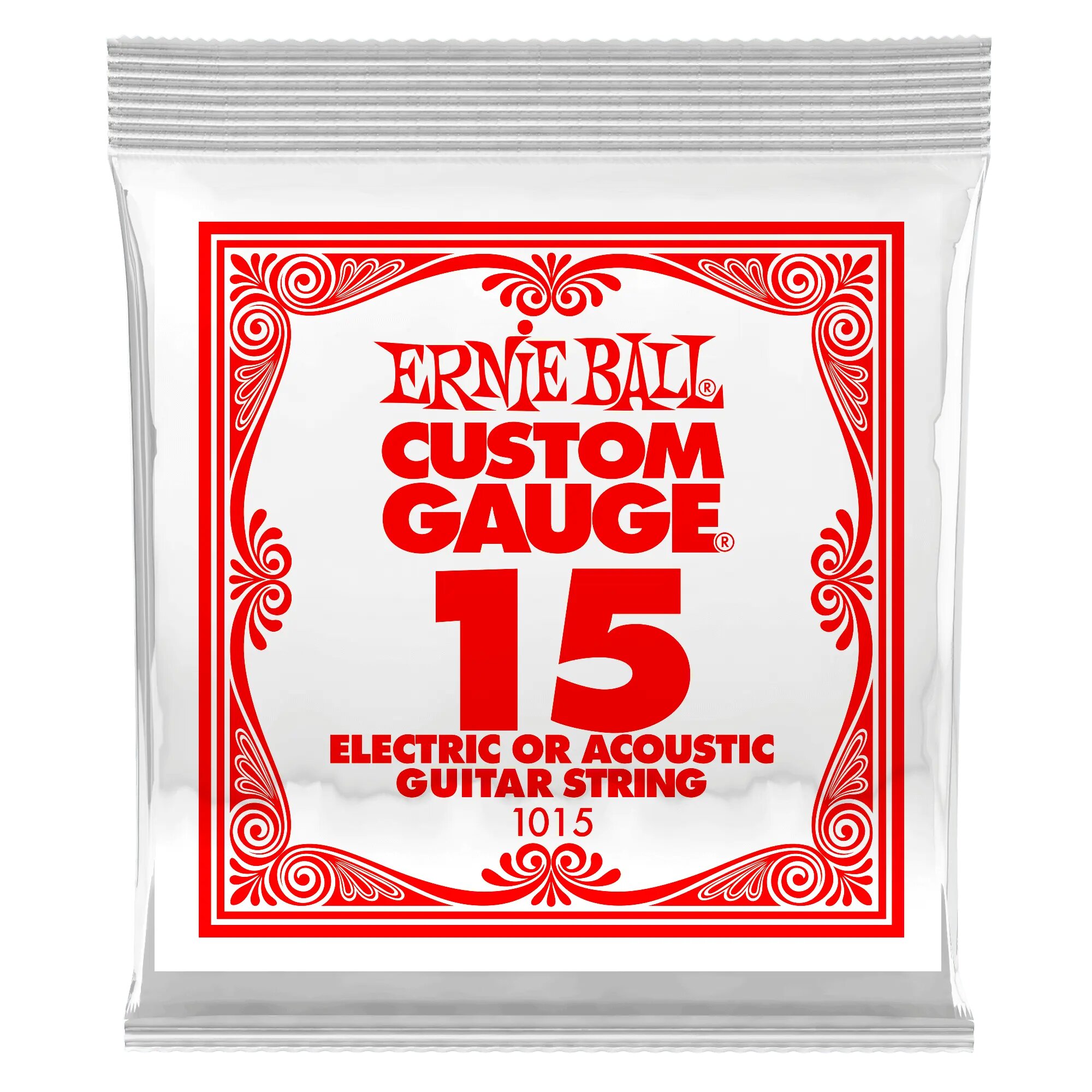 Струна для акустической и электрогитары Ernie Ball P01015 Custom gauge, сталь, калибр 15