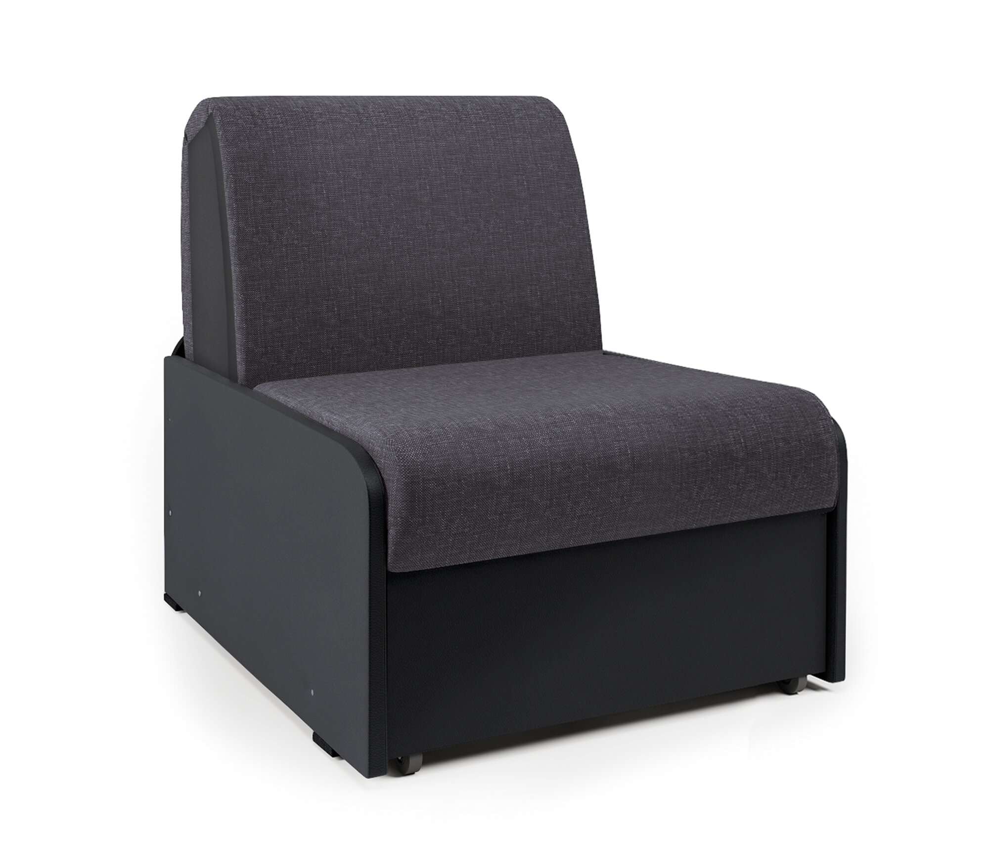 Кресло-кровать Коломбо БП, раскладное аккордеон, с ящиком, 80х194 см, серая рогожка и экокожа черный