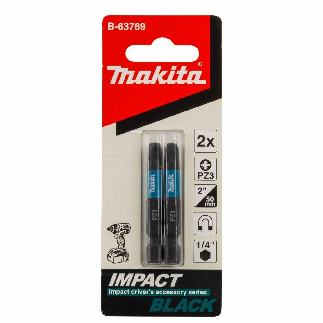 Бита Impact Black PZ3, 50 мм, E-form (MZ), 2 шт. Makita (B-63769)