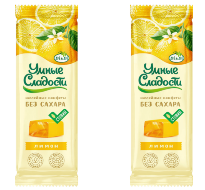 Конфеты Умные Сладости желейные лимон на стевии, 90 гр, 2 уп