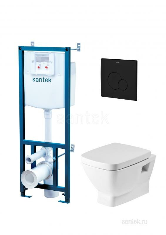 Santek Комплект 4 в 1 Нео с подвесным унитазом с сиденьем-микролифт 1WH501776, черная кнопка Santek