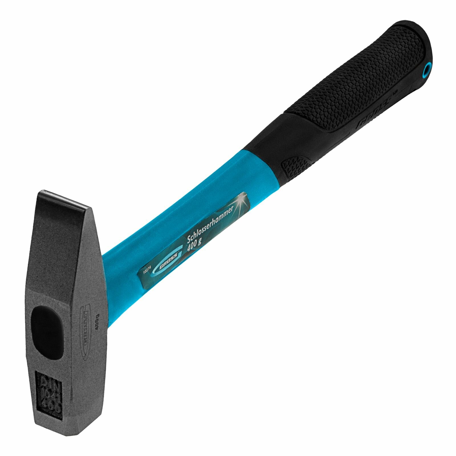 Молоток слесарный GROSS 400 г, квадратный боек, фибергласовая обрезиненная рукоятка (10274)