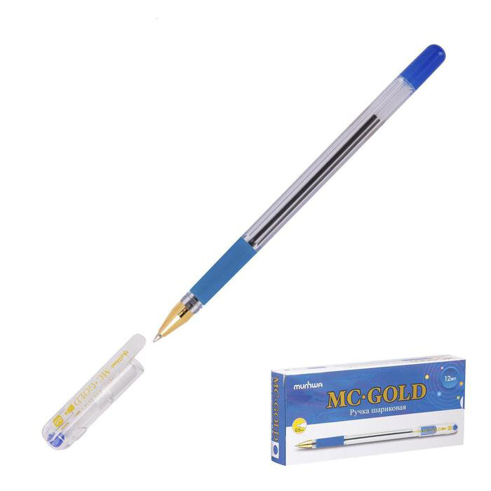 Ручка шариковая MC Gold, узел 0.5 мм, чернила синие, штрихкод на ручке (12 шт)