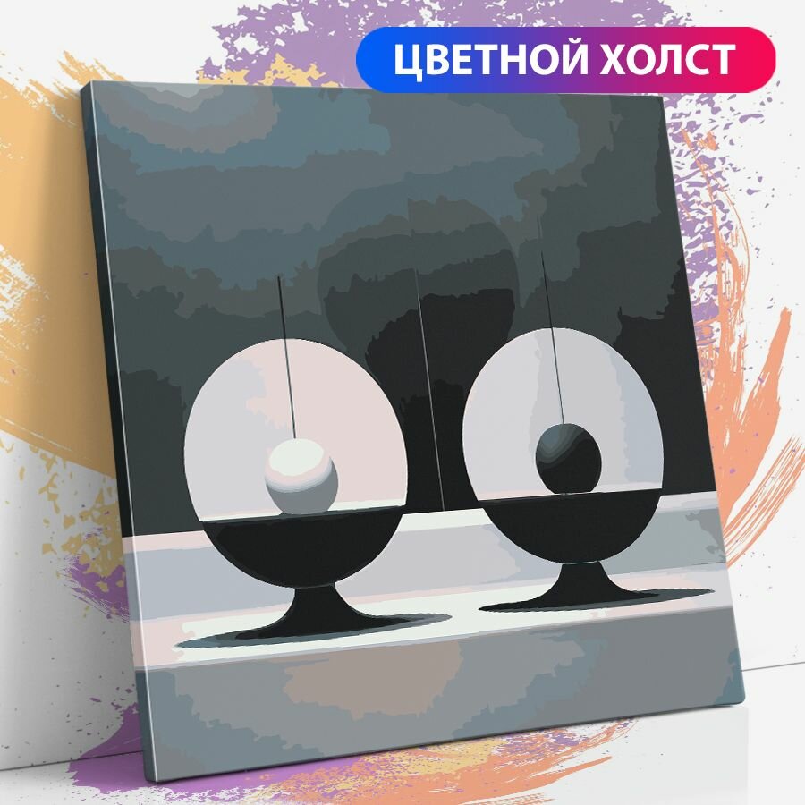 Картина по номерам на холсте с подрамником, "Абстракция. Черно-белая картина. Две лампочки", 40х40 см