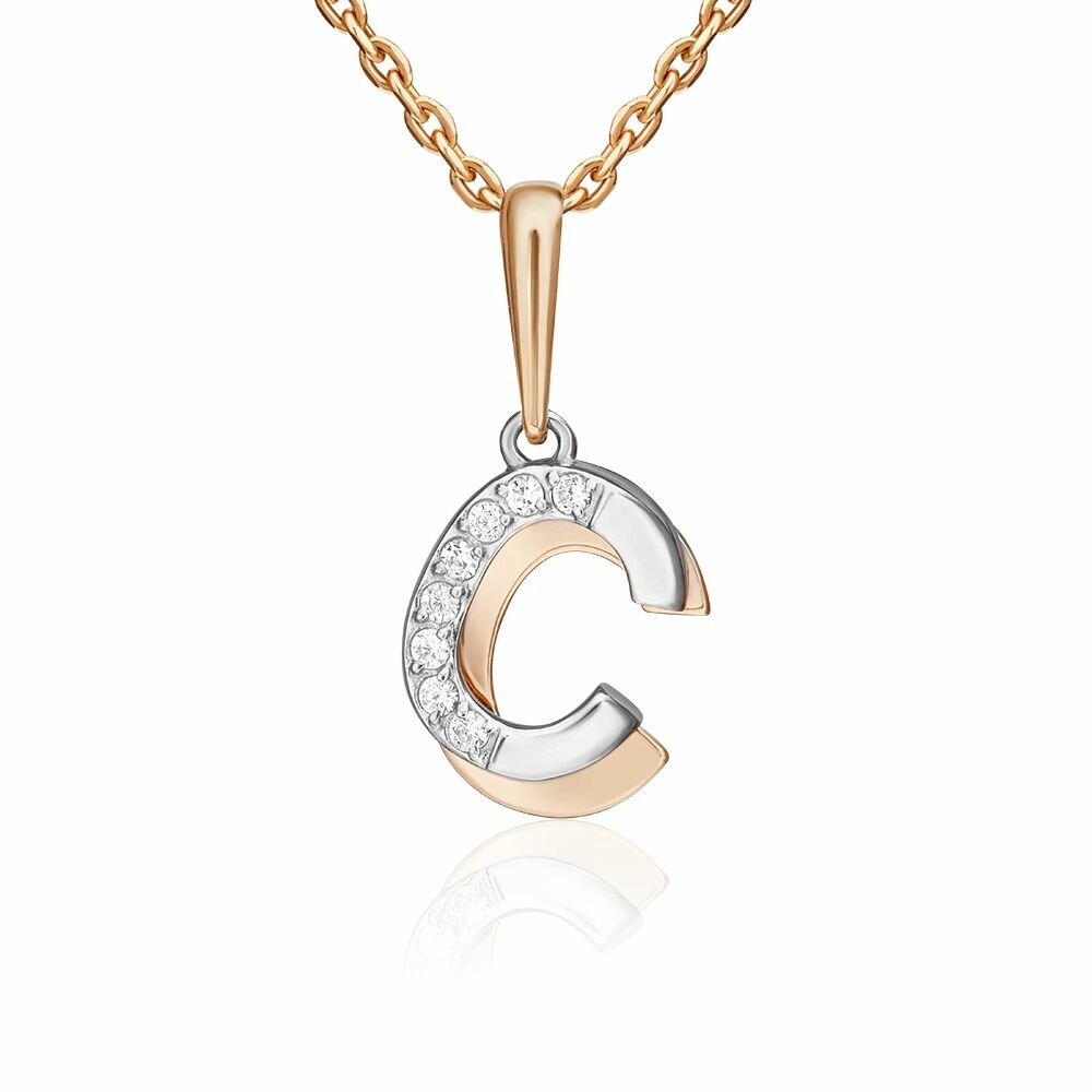 Подвеска, комбинированное золото, 585 проба, родирование, фианит