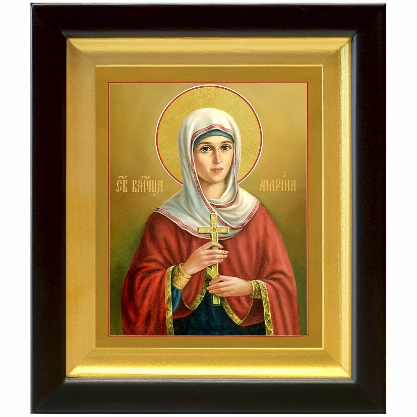 Великомученица Марина (Маргарита) Антиохийская, икона в темном деревянном киоте 14,5*16,5 см