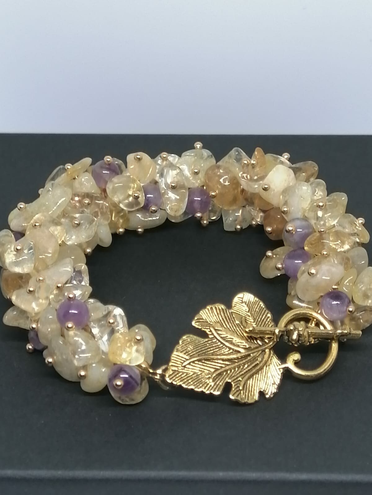 Эластичный браслет, аметист, цитрин