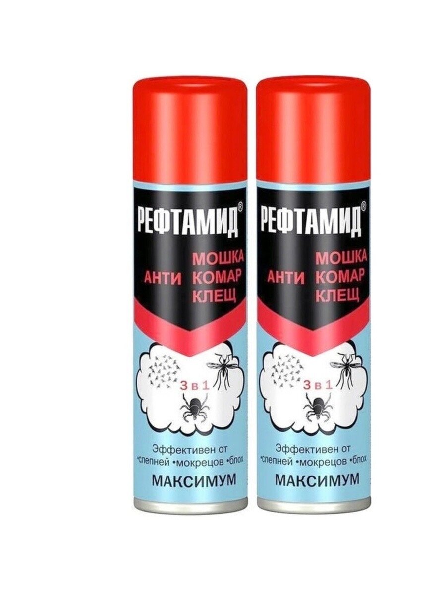 Аэрозоль Рефтамид Максимум 3в1 анти мошка, клещ, комар 100 мл. * 2 шт.