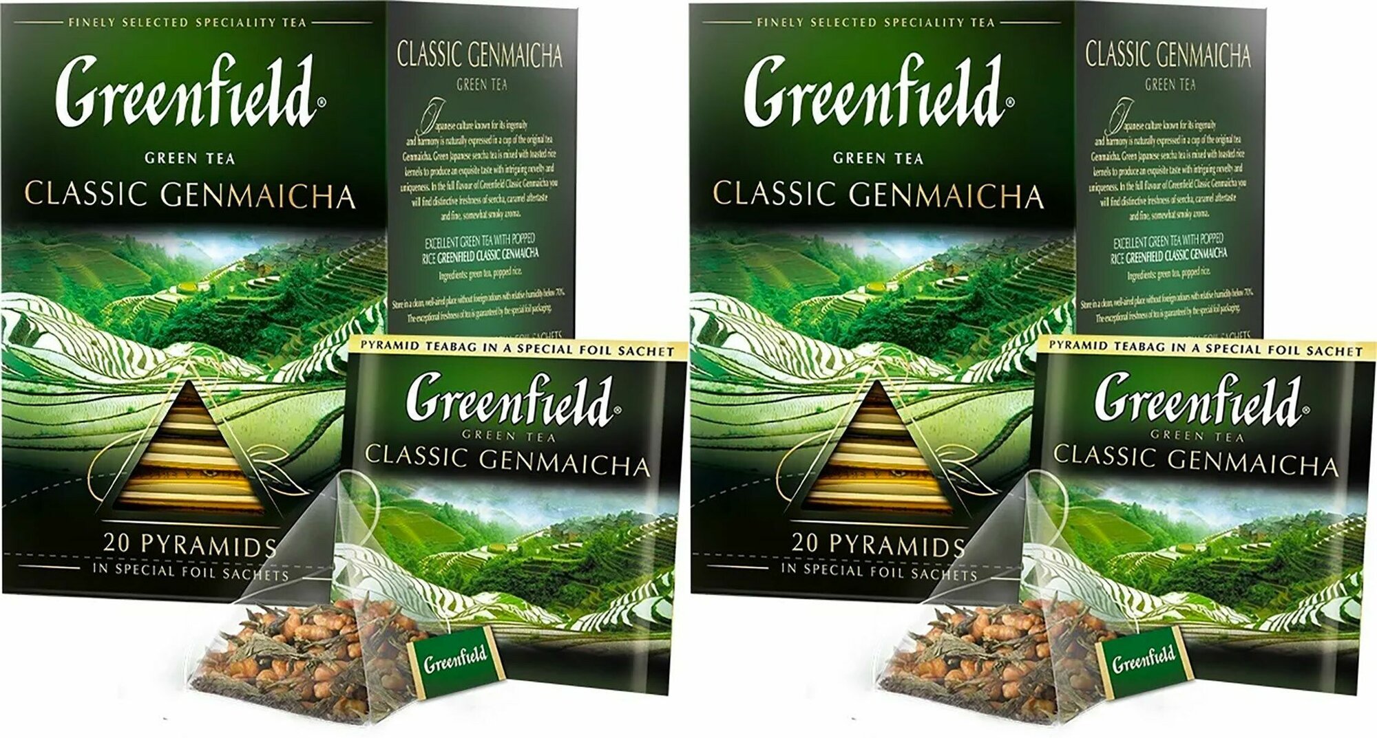 Greenfield Чай зеленый Classic Genmaicha, пирамидки, 20 шт по 1,8 г , 2 уп
