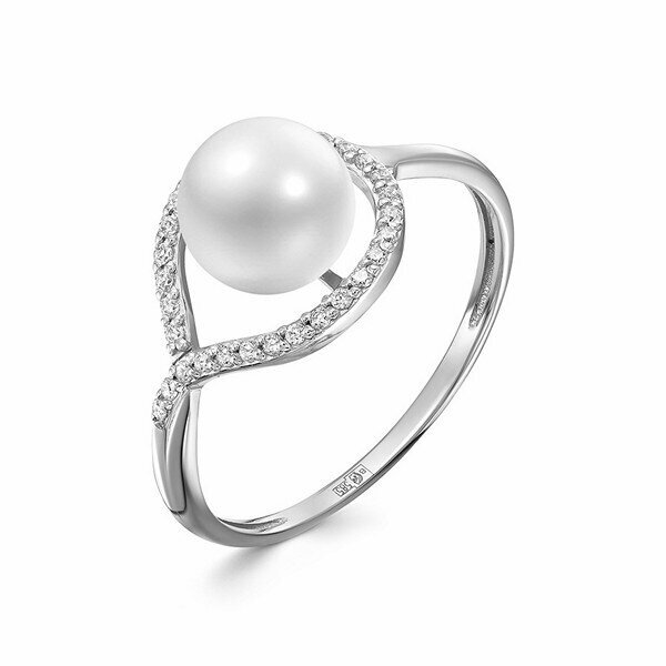 Кольцо, серебро, 925 проба, родирование, жемчуг, фианит