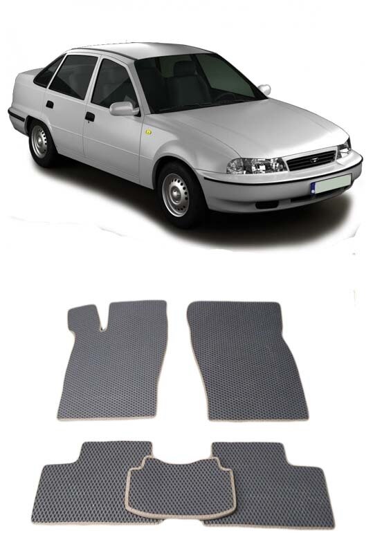 Ева коврики Daewoo Nexia 1995 - 2016/ Ева ЭВА сота/ цвет Серый c серой окантовкой / EVA Smart / коврики в салон автомобиля Дэу