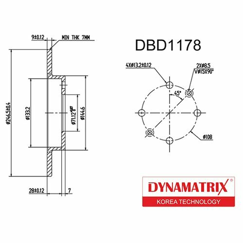 Диск тормозной Dynamatrix-Korea DBD1178