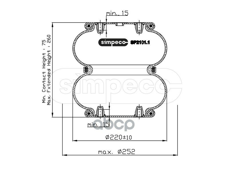 Пневморессора многосекционная SAF, ROR о. н.15603 (SP2101.1012) SIMPECO арт. SP2101.1012