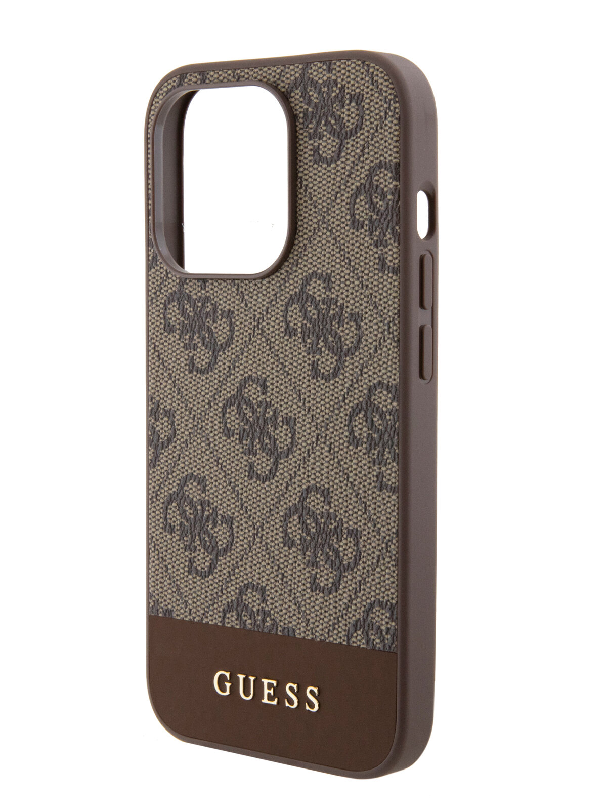 Guess для iPhone 15 Pro Max чехол PU 4G Bottom stripe Metal logo Hard Brown (MagSafe)