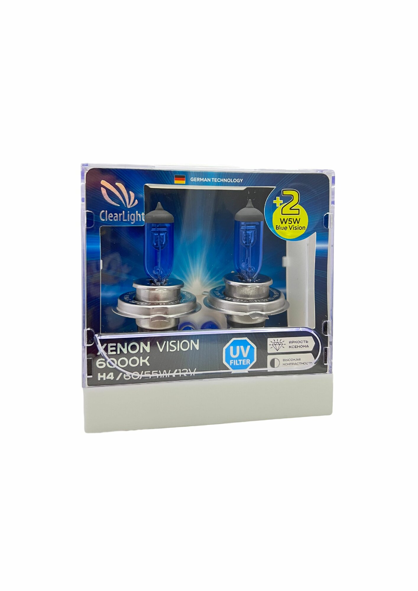 Комплект ламп H4(Clearlight)12V-60/55W XenonVision (2 шт.) + W5W Blue Vision (2 шт.)