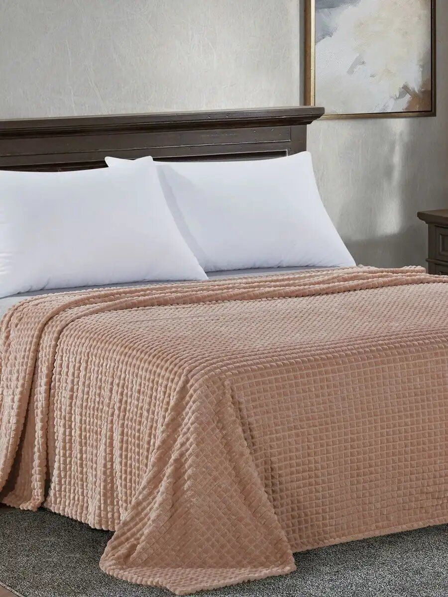 Плед Покрывало37, 200x220, двусторонний, для дивана и кровати, с кубиками