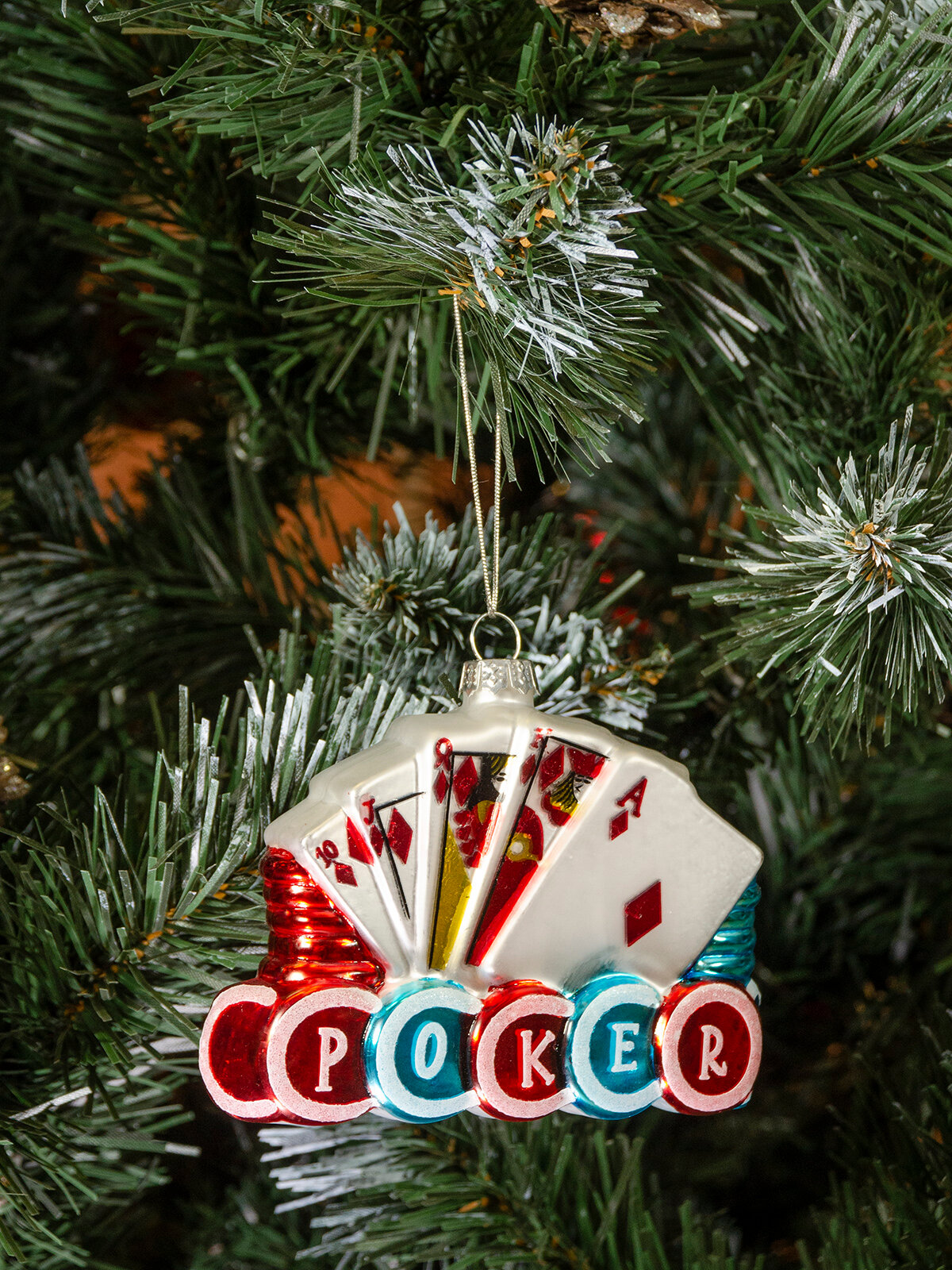 Стеклянная новогодняя елочная игрушка "UltraMarin" 132-LN НГ Покер 1 шт.