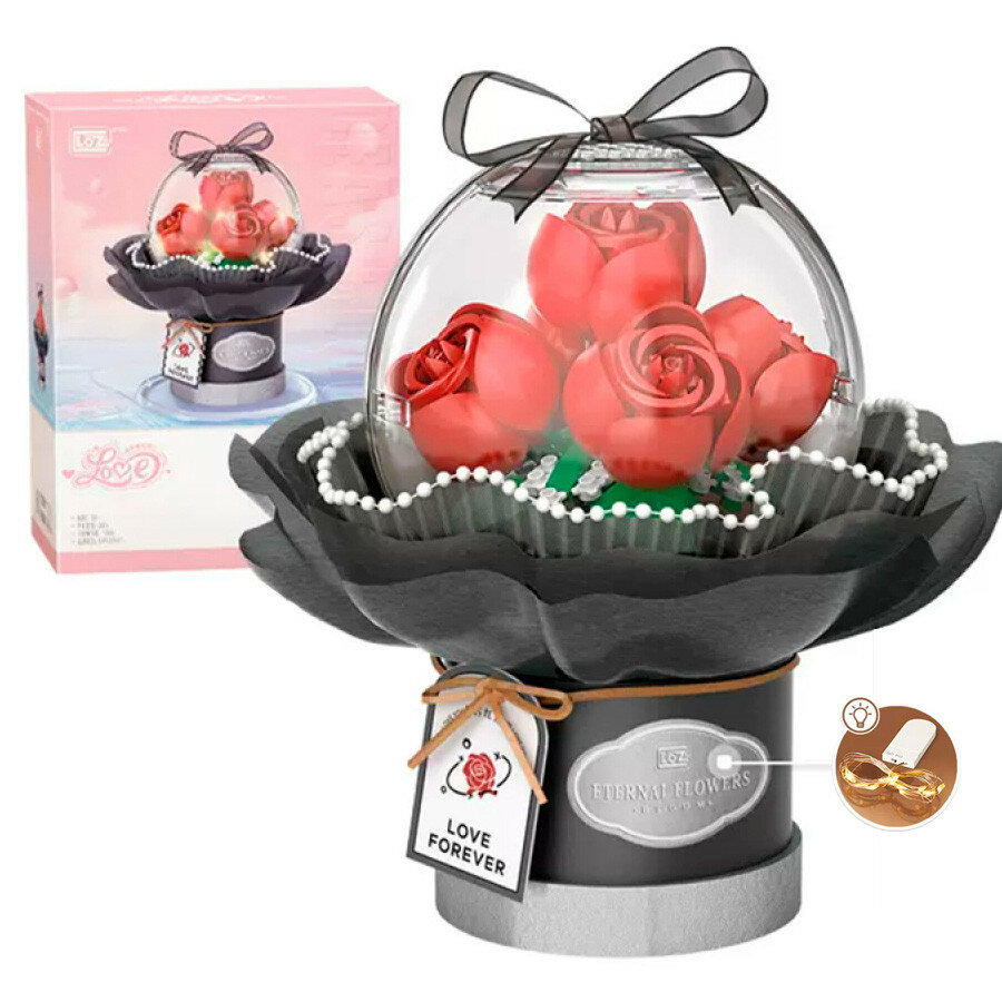 Конструктор LOZ Цветы: Букет роз с подсветкой (мини детали) 1300