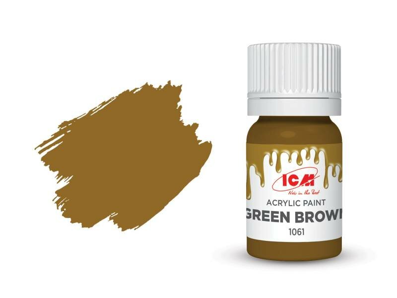 Акриловая краска ICM, цвет Зелено-коричневый (Green Brown), 12 мл