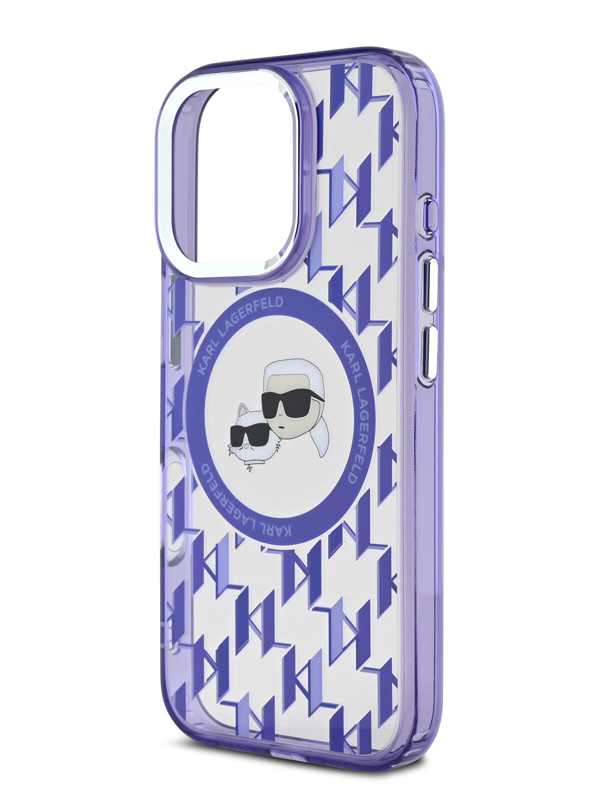 Lagerfeld для iPhone 16 Pro Max чехол PC/TPU Monogram NFT Karl & Choup Metal Cam Hard Purp (MagSafe)