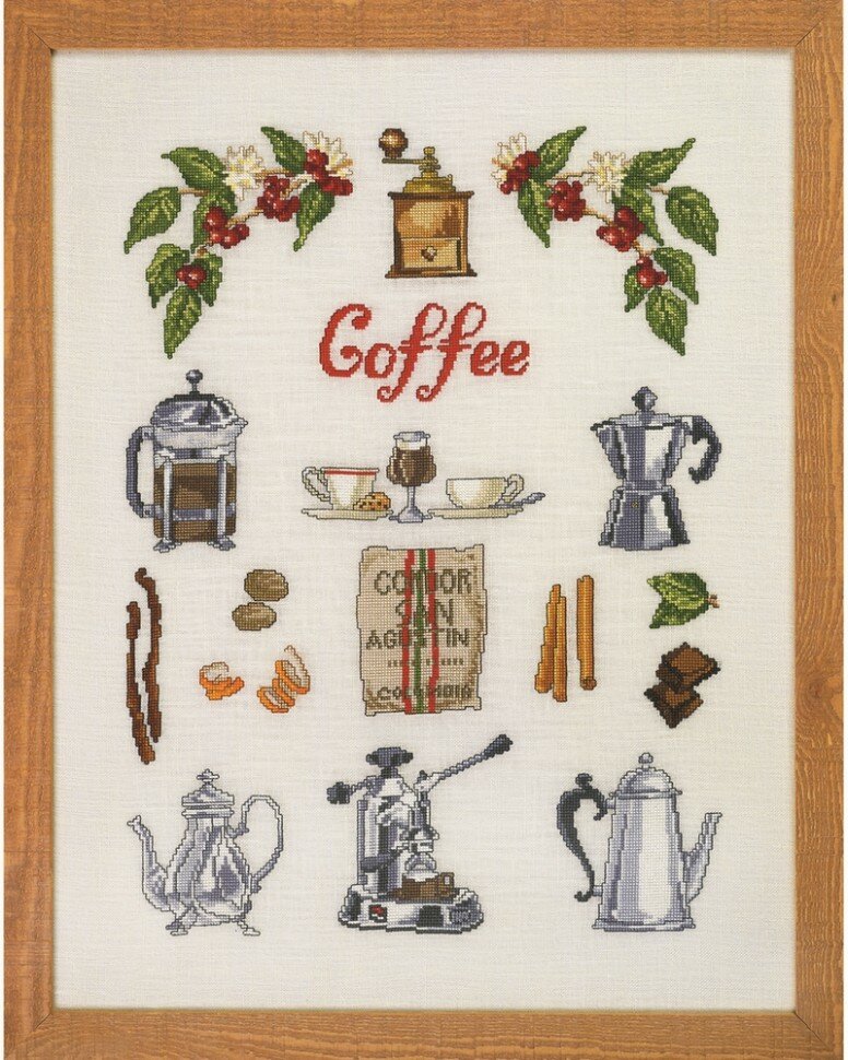 Набор для вышивания Permin #90-1481 Coffee time (Время пить кофе), Счетный крест, 40 x 52 см