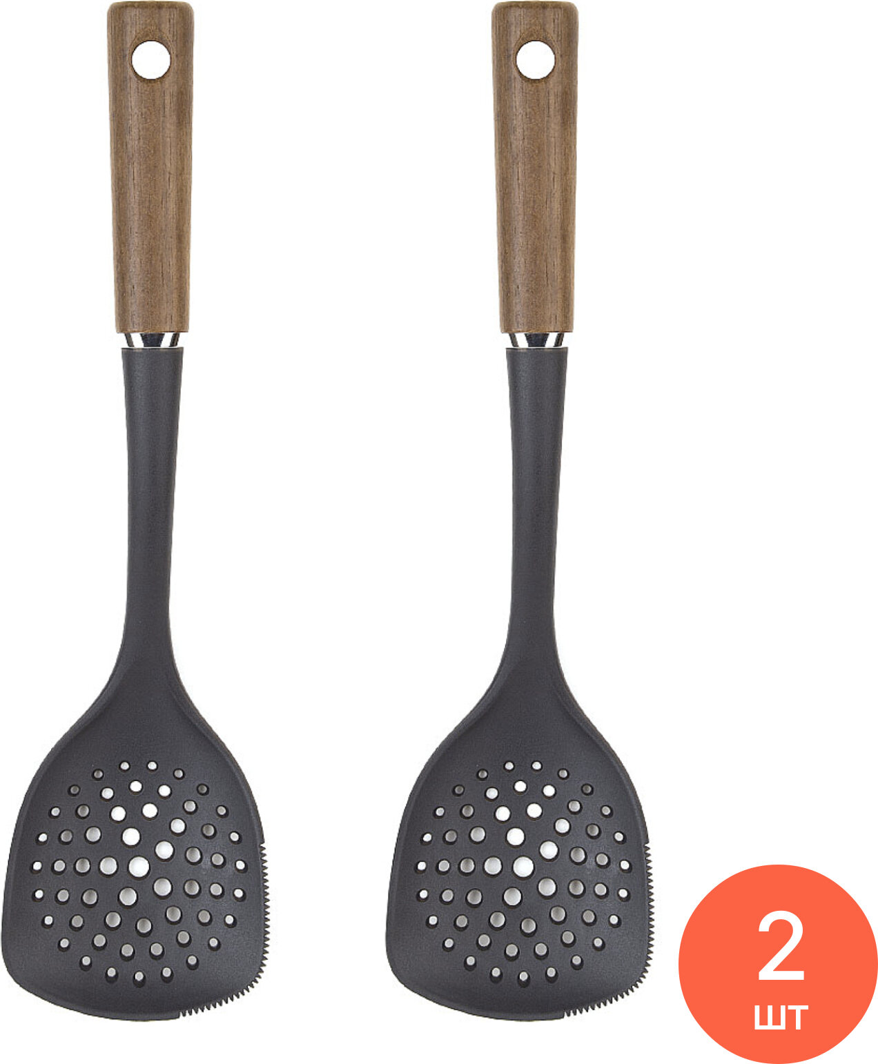 Шумовка Nouvelle Home / Нувель Хоум Wood из нейлона, 355х90х20мм / ложка для снятия пены (комплект из 2 шт)