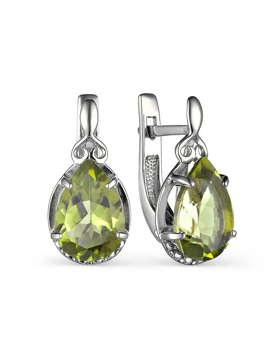 Серьги, серебро, 925 проба, родирование, хризолит, бриллиант