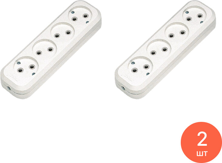 Блок розеток Makel / Макел 4 гнезда без заземляющих контактов, белый MGP141 / колодка электрическая для удлинителя (комплект из 2 шт)