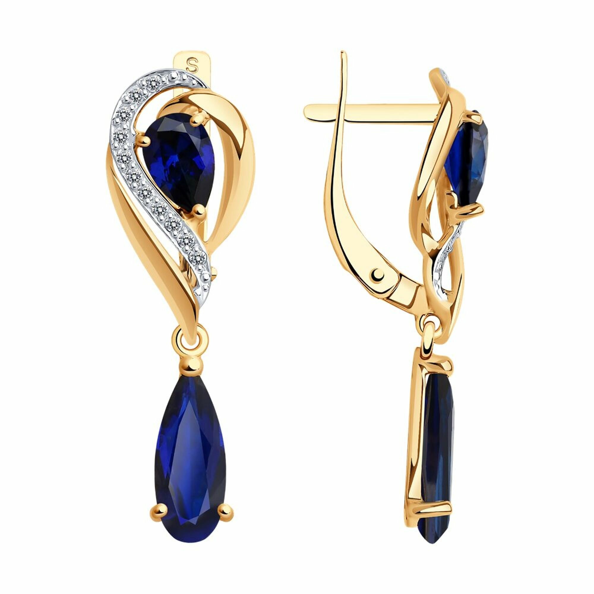 Серьги, красное золото, 585 проба, корунд, фианит
