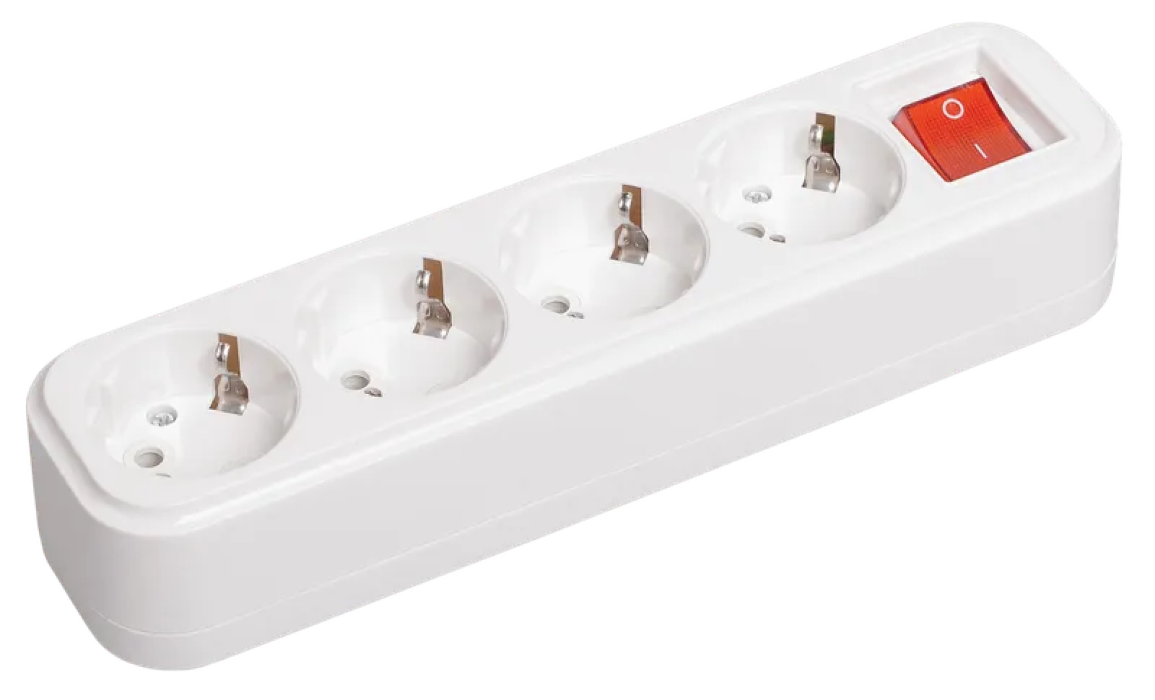 Блок розеток IEK / ИЭК Classic К04В 2Р+РЕ, 4 гнезда 16А 3.5кВт 250В с заземляющими контактами и выключателем, белый KYP11-16-04-00-ZK / колодка электрическая для удлинителя