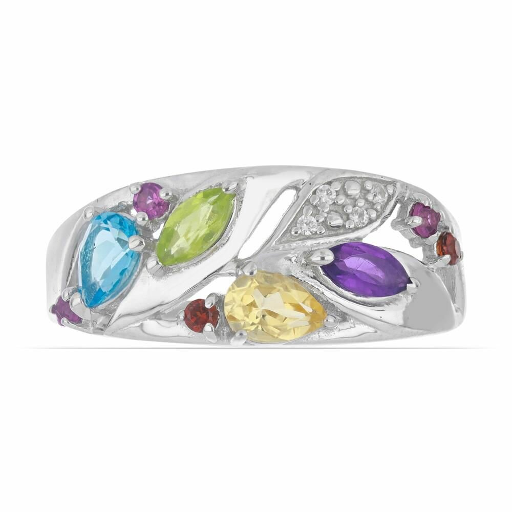 Кольцо, серебро, 925 проба, родирование, родолит, гранат, цитрин, топаз, перидот, аметист, циркон