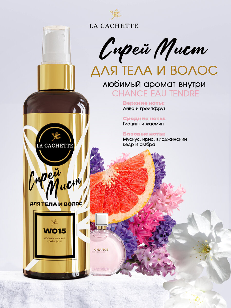 Спрей мист для тела и волос парфюмированный La Cachette W015 Chance eau Tendre, 200 мл