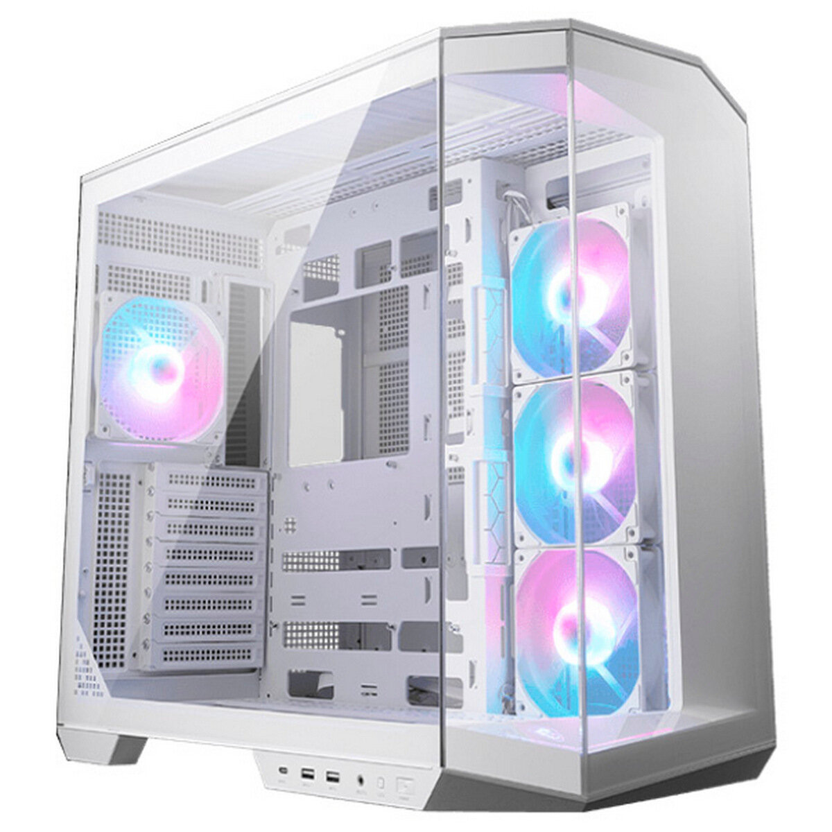 Корпус для ПК MSI MAG Pano 100R PZ WHITE || , Mid Tower, ATX, 2xUSB 3.2 Gen 1, 1xUSB 3.2 Gen2 Type-C, 3x120mm ARGB Reverse Blade Fan, 1x120mm ARGB Fan, ARGB+PWM Control Board,Tempered Glass Window, Brown Box уц-2-1