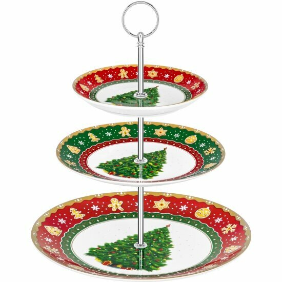 Этажерка 3-х ярусная Elan Gallery "Новогодняя елка" 27х27х34 см, фарфор (420699)