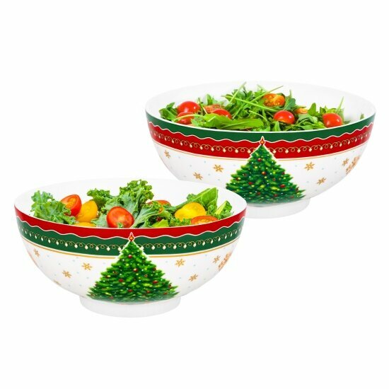 Набор салатников Elan Gallery "Новогодняя елка" красный узор, 15х15х7 см 700 мл, 2 предмета (420694)