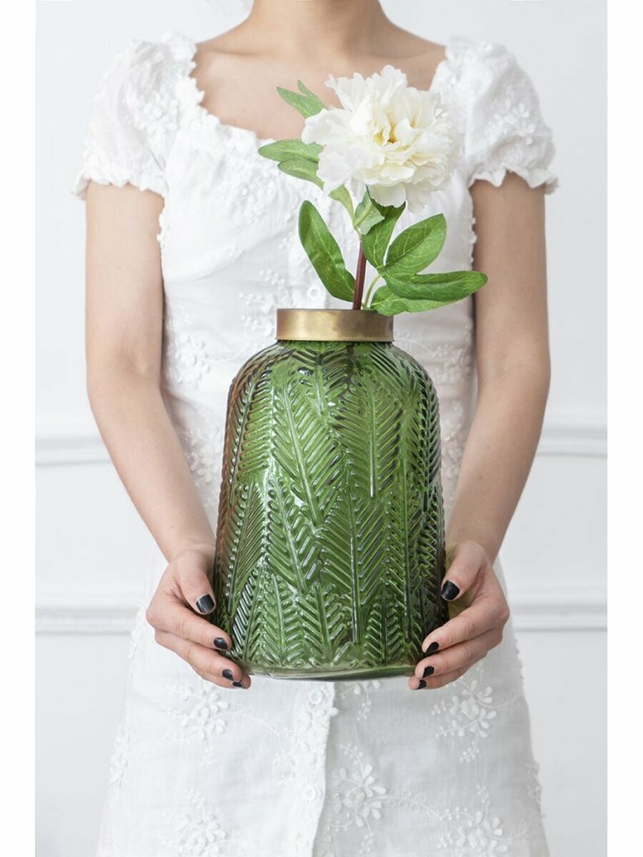 76888 Ваза настольная 17x17x25см, Стекло, металл, зеленая, Glasar