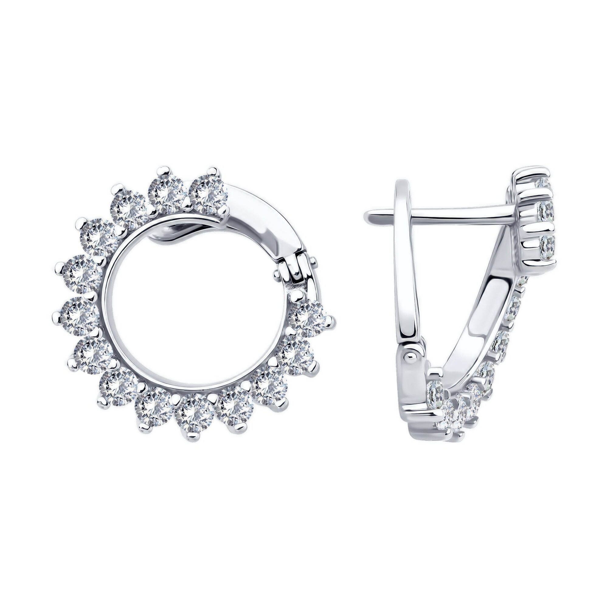 Серьги, серебро, 925 проба, родирование, фианит