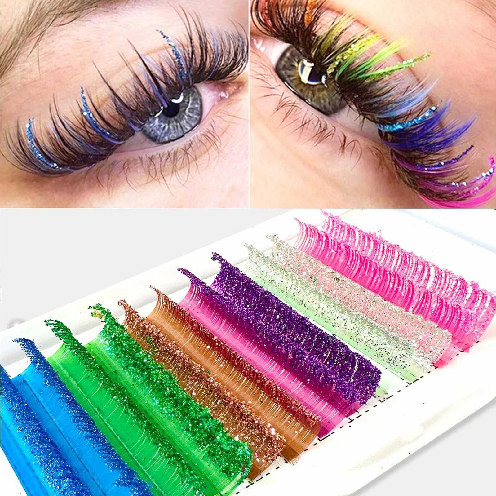 Медовые цветные блестящие ресницы, блестящие цвета, свадебные ресницы, сделай сам, блестящие наращивание ресниц, розовые, фиолетовые, зеленые, синие ресницы