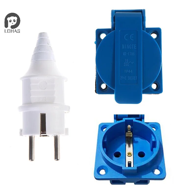 Промышленная водонепроницаемая розетка JETTING 220V, 2Plug, синяя