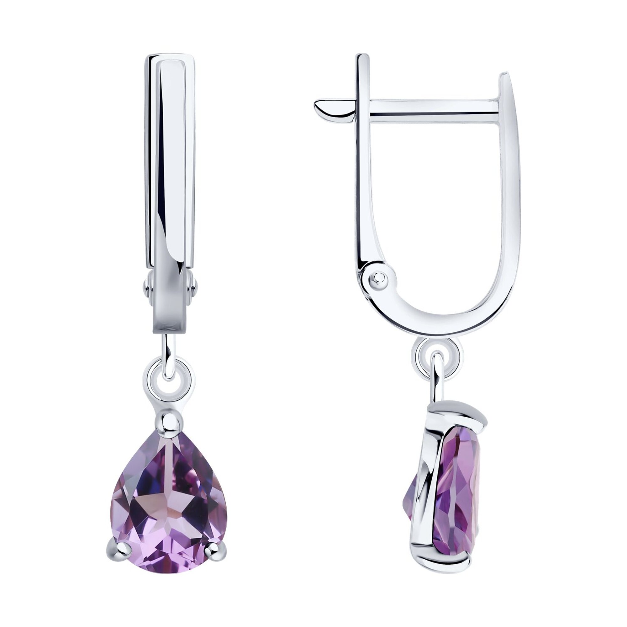 Серьги, серебро, 925 проба, родирование, аметист