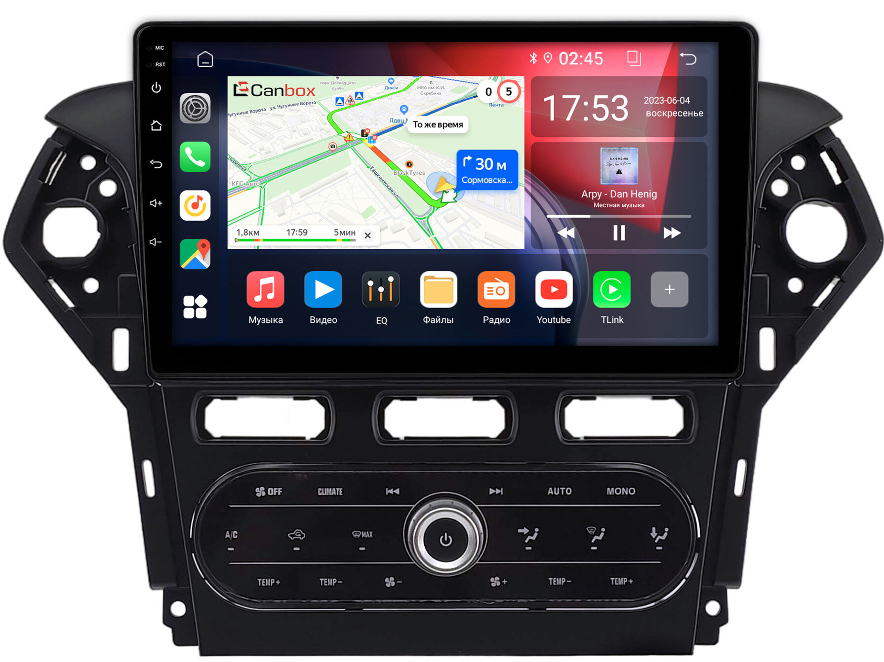 Штатная магнитола Canbox GT10-2185 Ford Mondeo 4 2006-2010 (черная, Тип 2) встроенный климат Android 10 (IPS, DSP, CarPlay)