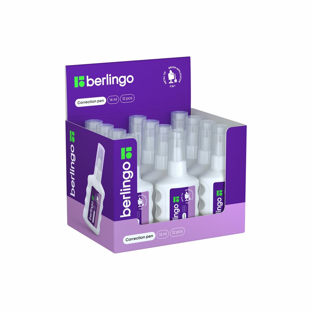 Корректирующая ручка Berlingo 2-в-1, 14мл, металлический наконечник/кисть (KR_14005), 1шт.