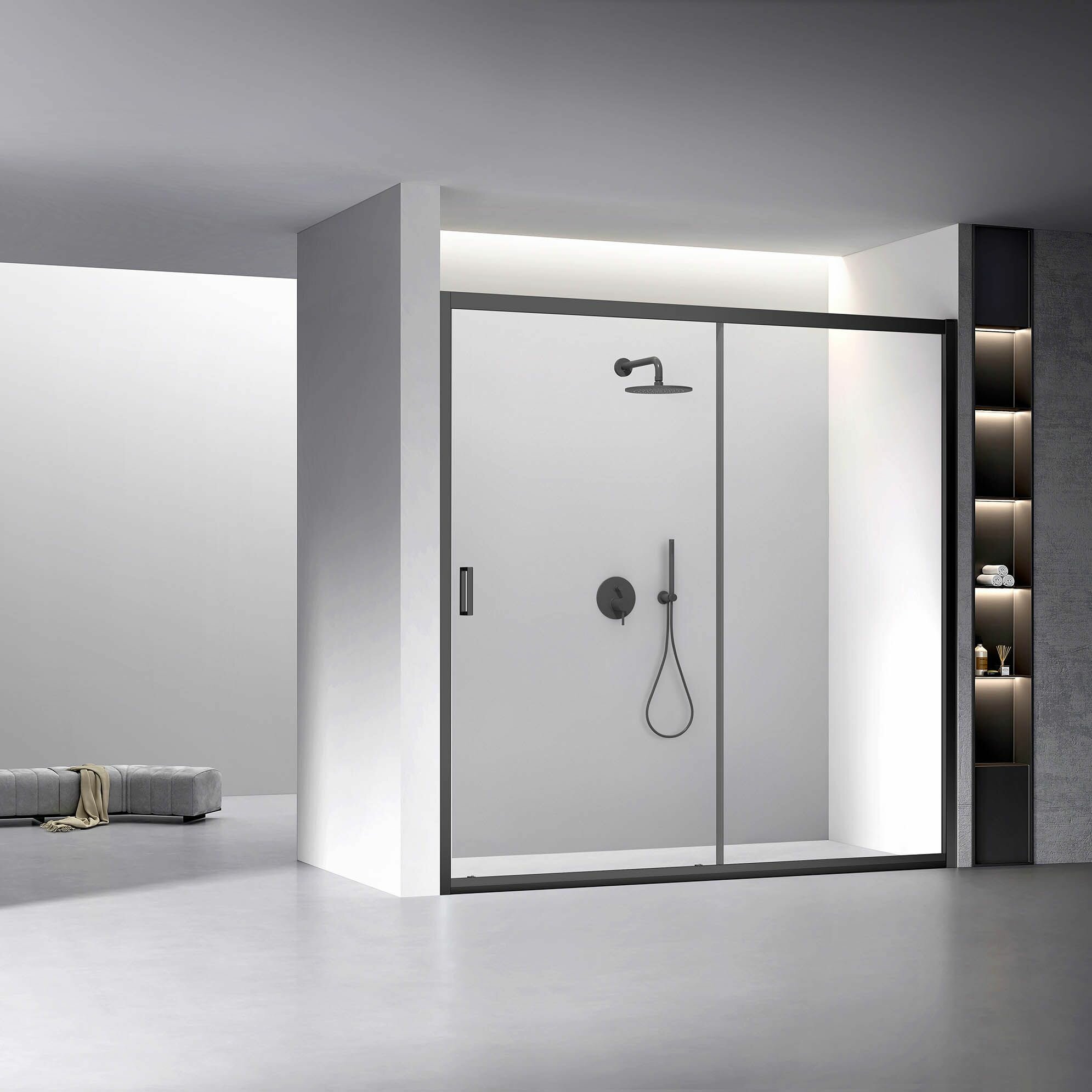 Душевая дверь в нишу Veconi Vianno раздвижная VN-60B, 200х195, стекло прозрачное, профиль черный матовый VN60B-200-01-C5