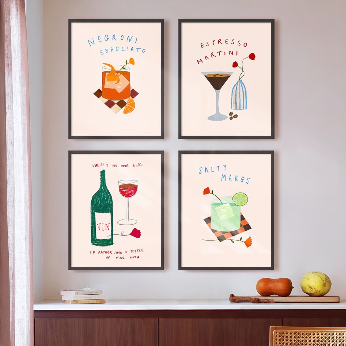 Постеры 4 шт 40х50 на стену "Напитки" набор картин для интерьера
