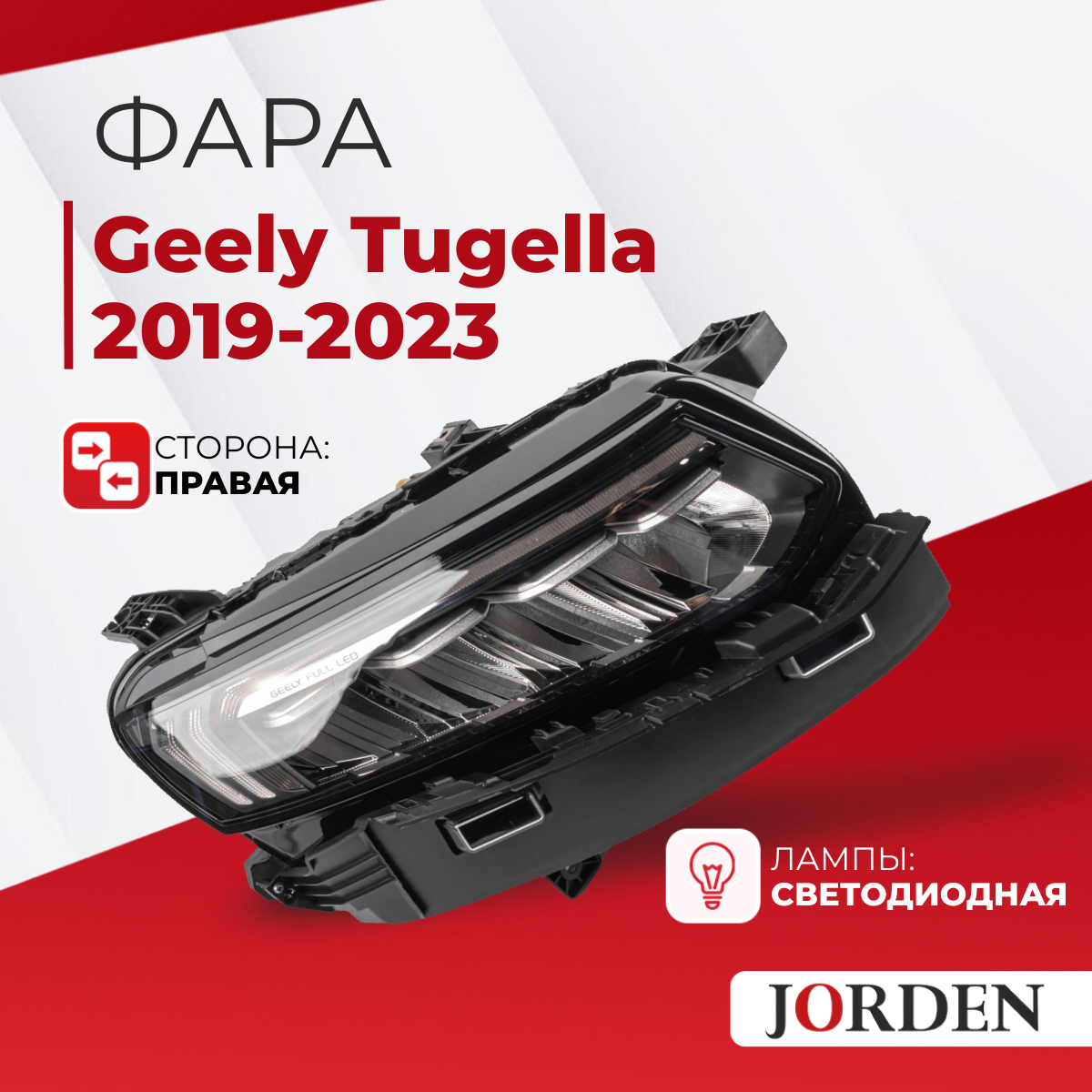 Фара Джили Тугела 1 Geely Tugella 2019-2023 правая передняя светодиодная / автомобильный Full LED фонарь головного света ближний дальний