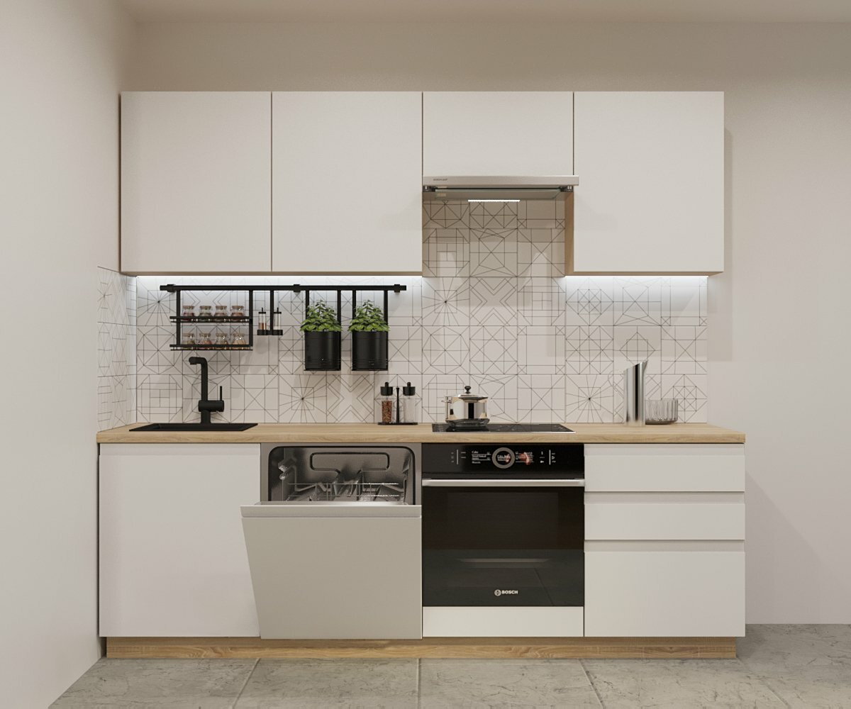 Кухонный гарнитур Лайн Тальк, 2400 мм, фасады МДФ, с фасадом для ПМ