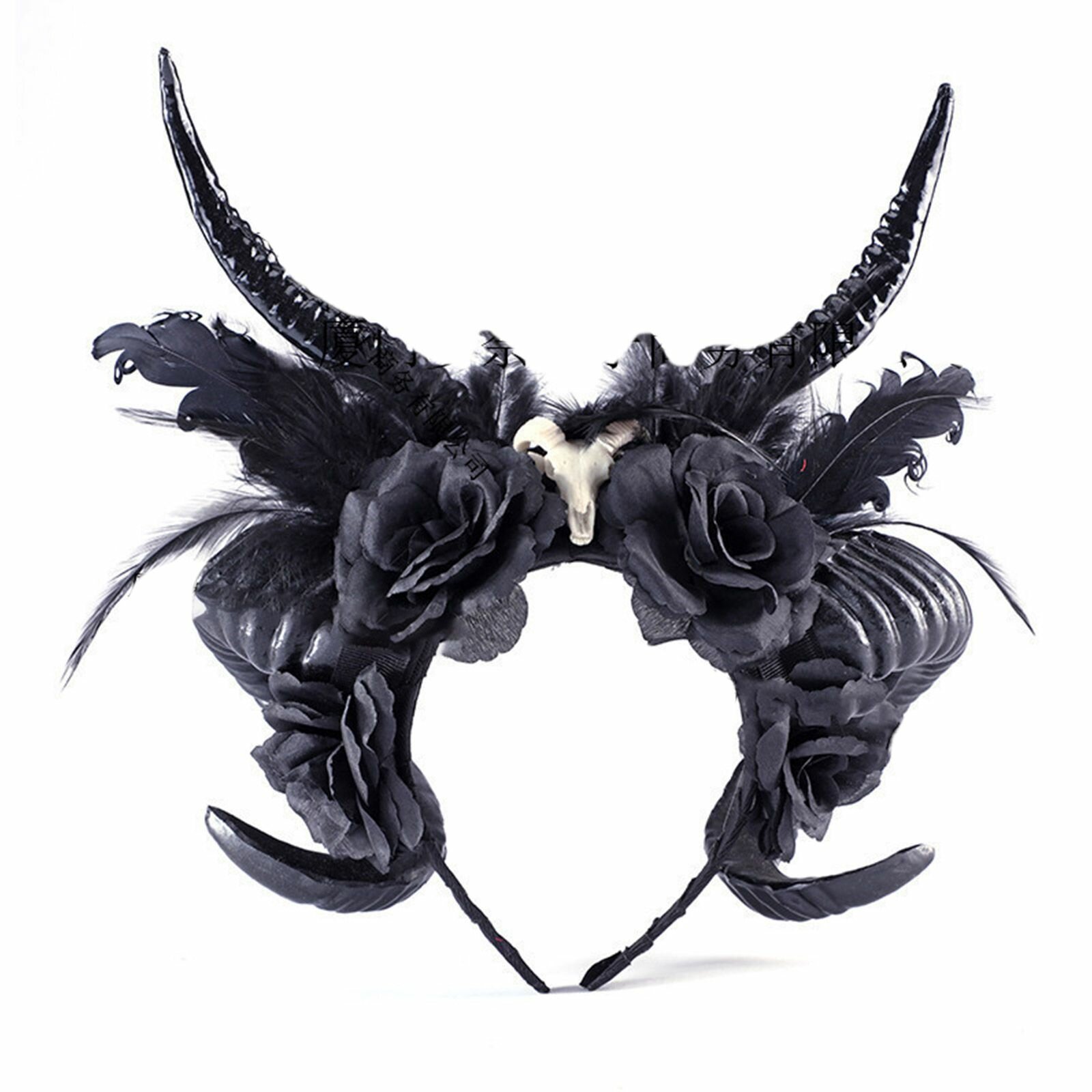 Темно-черный обруч из Рога Ведьмы-Демона и перьев-6