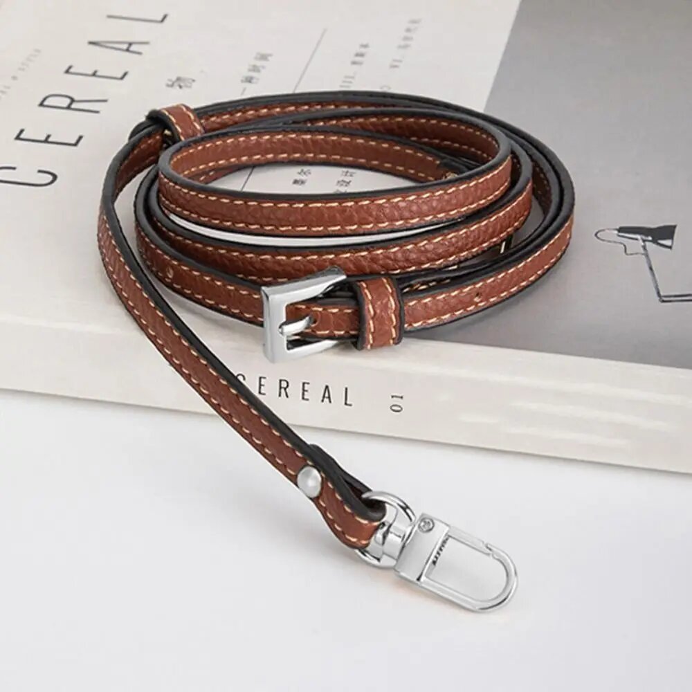 Кожаный ремешок для сумки brown-silver strap